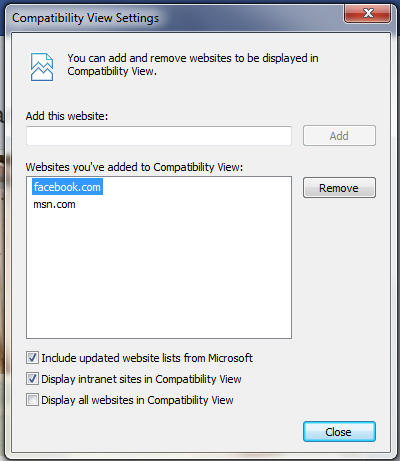Compatibility View in Internet Explorer 9